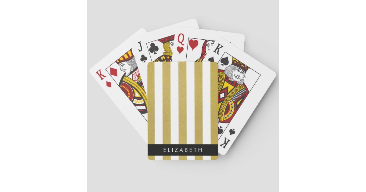 Gold Stripes, Striped Pattern, Lines, Your Name Poker Cards | Zazzle
