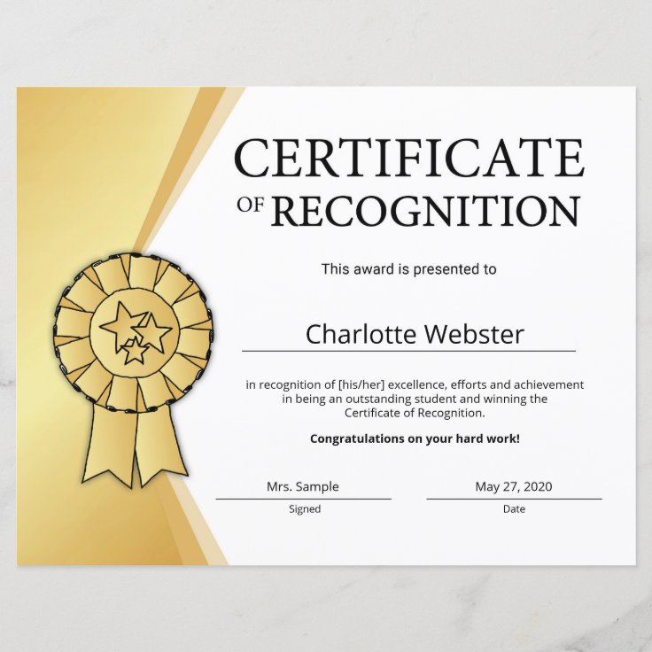 Gold Student Recognition Certificates Award | Zazzle