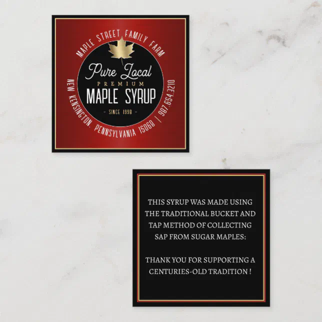 Gold Sugar Maple Business Card Red and Black | Zazzle