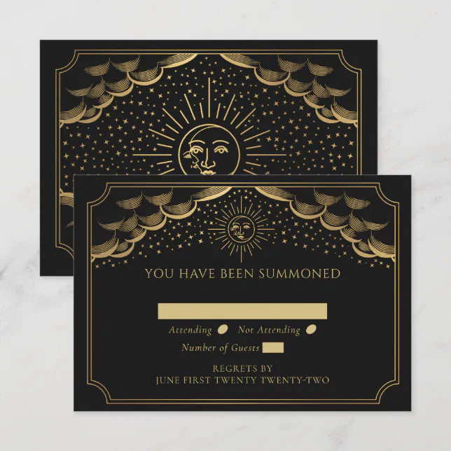 Gold Sun And Moon Tarot Card Wedding Rsvp Zazzle
