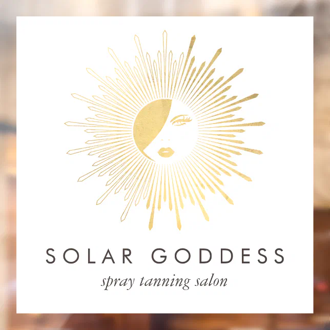 Gold Sun Goddess Girl Logo Spray Tanning Salon Window Cling | Zazzle