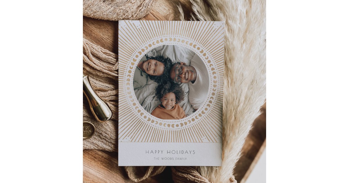 Gold Sunburst Frame Art Deco Photo Holiday Card | Zazzle
