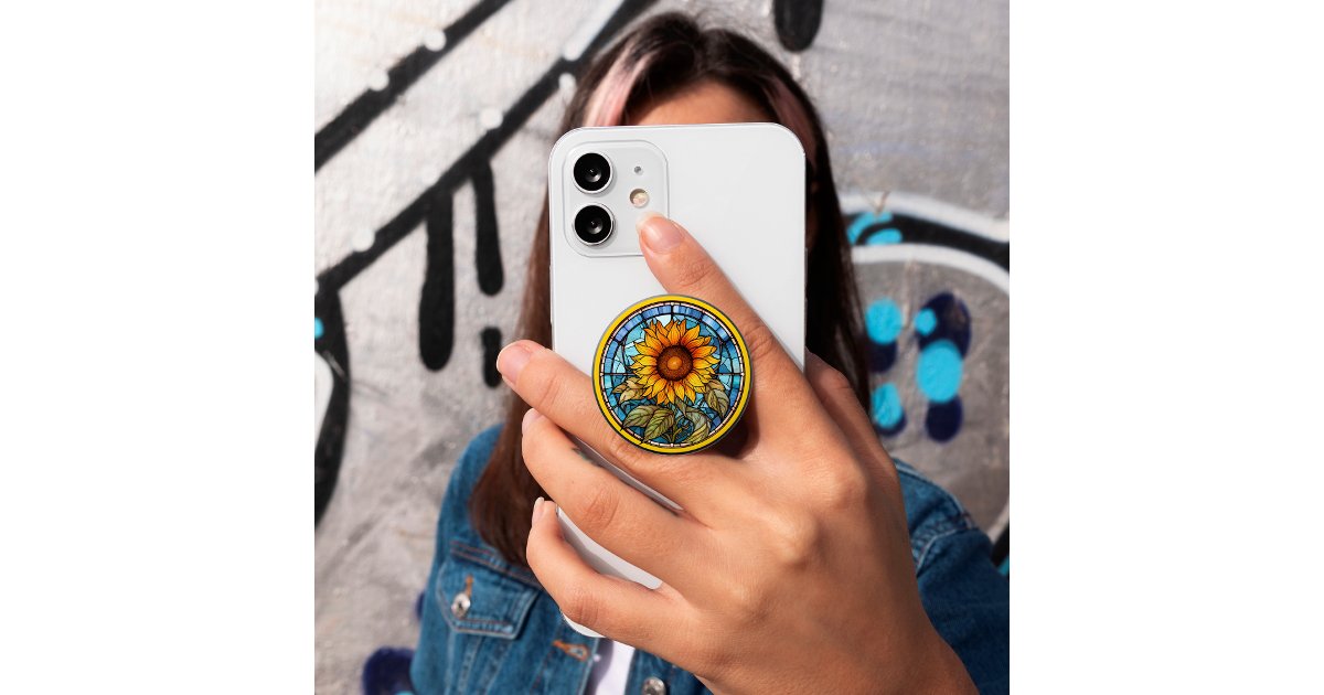 Gold Sunflower Stained Glass Effect PopSocket | Zazzle