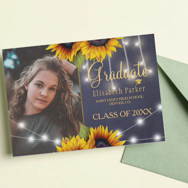 Gold sunflowers chalkboard graduation announcement | Zazzle