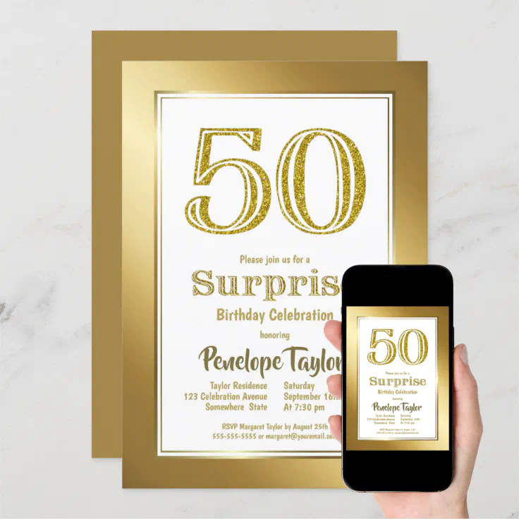 Gold Surprise 50th Birthday Party Invitation Zazzle