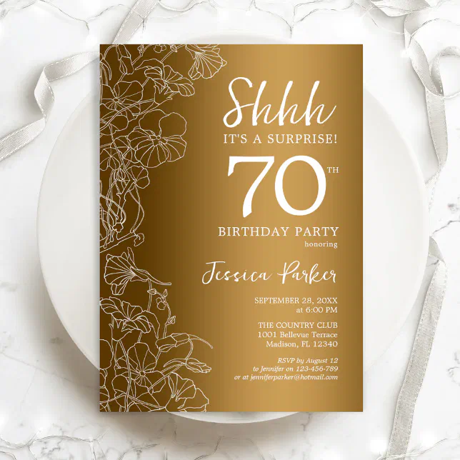 Gold Surprise 70th Birthday Invitation | Zazzle