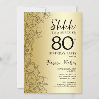 Gold Surprise 80th Birthday Invitation | Zazzle