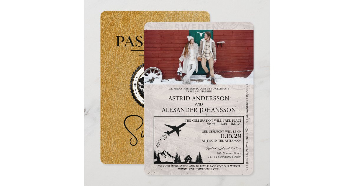 Gold Sweden Passport Wedding Invitation | Zazzle