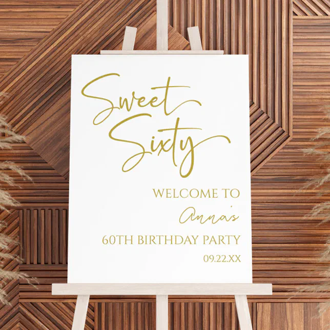 Gold Sweet Sixty 60th Birthday Party Welcome Sign | Zazzle