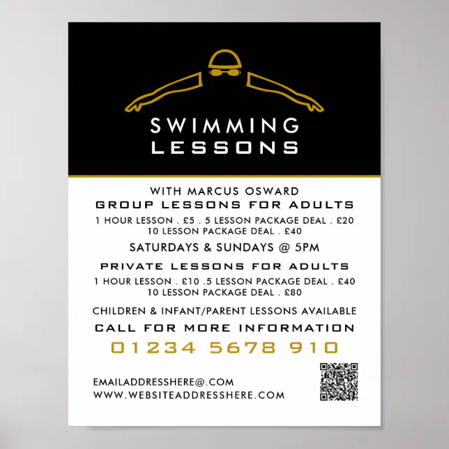 Gold Swimming Icon, Swimming Lesson Advertising Poster | Zazzle