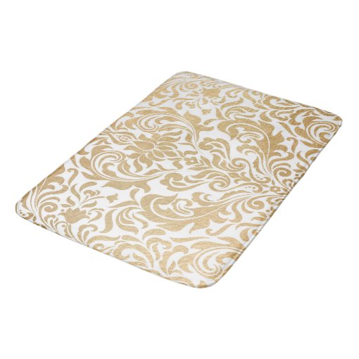 Gold swirls damask bath mat | Zazzle