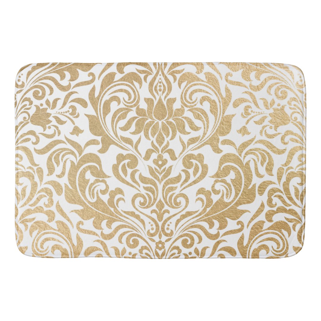 Gold swirls damask bath mat | Zazzle