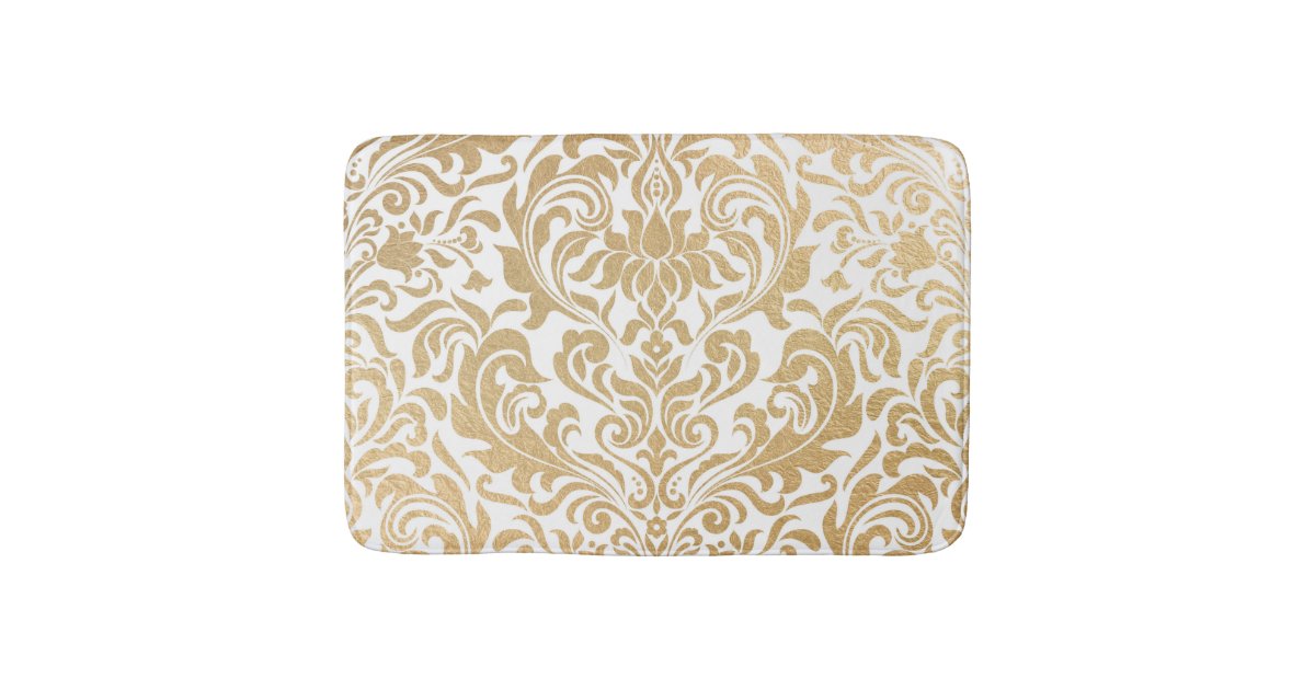 Gold swirls damask bath mat | Zazzle