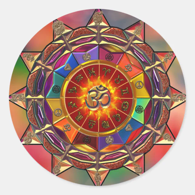 Gold Symbolic Sun Mandala Classic Round Sticker | Zazzle
