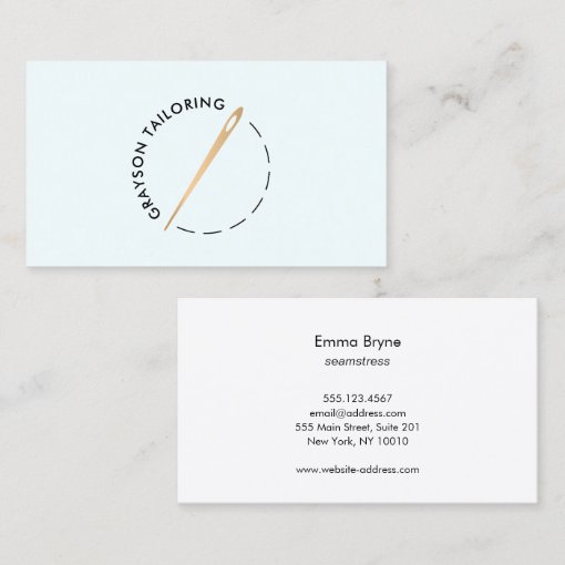 Gold Tailoring Needle and Thread Business Card | Zazzle
