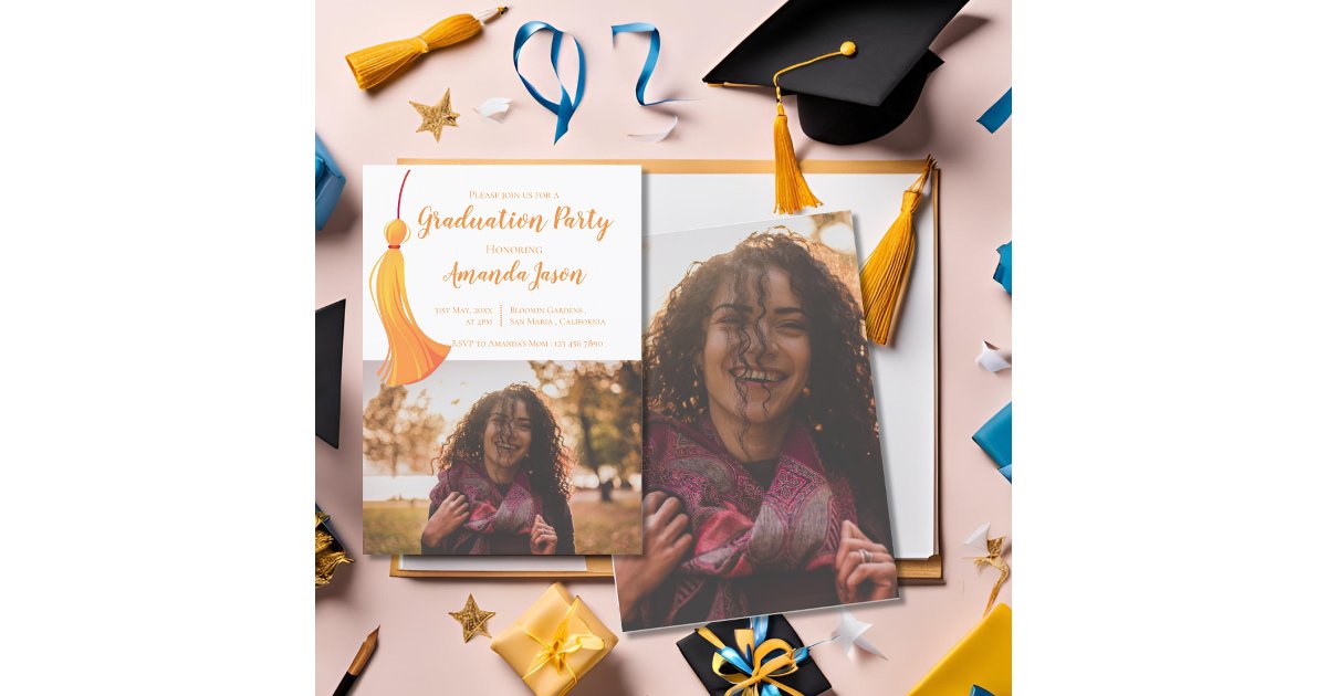 Gold Tassel 2025 Grad Two Photo Graduation Party Invitation | Zazzle