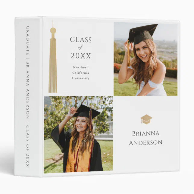 Gold Tassel & Cap Photo Collage White Graduation 3 Ring Binder | Zazzle