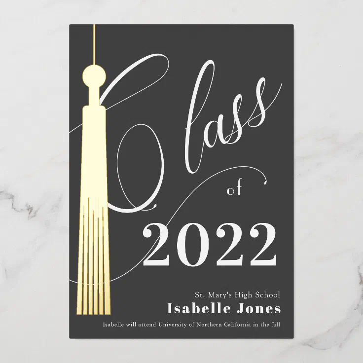 Gold Tassel Gray Graduation Foil Invitation | Zazzle