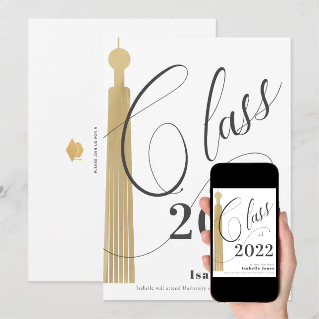 Gold Tassel White Graduation Invitation | Zazzle