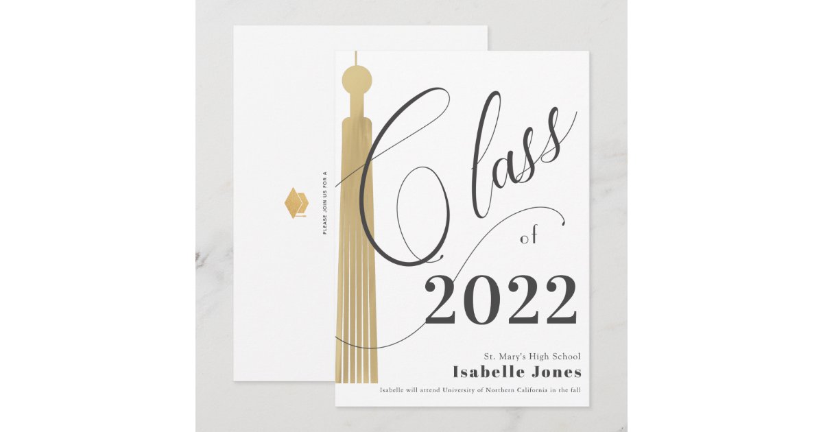 Gold Tassel White Graduation Invitation | Zazzle