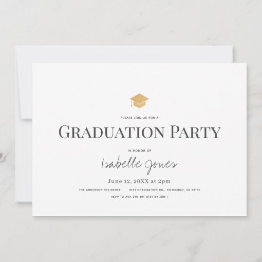 Gold Tassel White Graduation Invitation | Zazzle