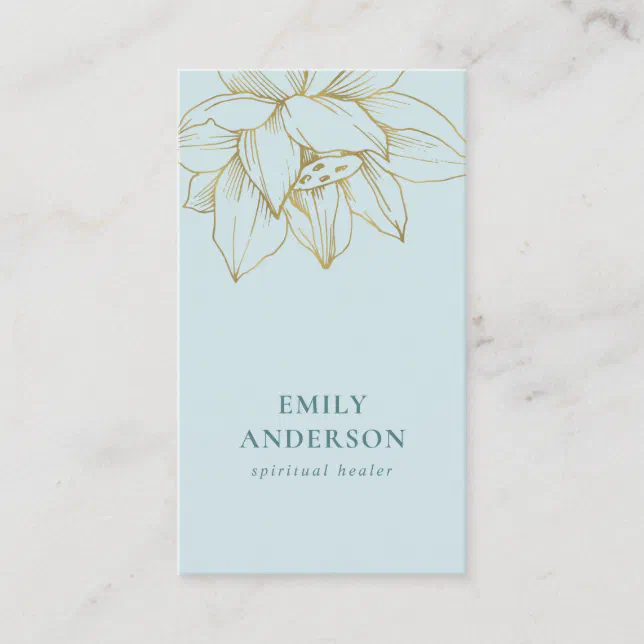 GOLD TEAL BLUE LOTUS SIMPLE REIKI SPIRITUAL HEALER BUSINESS CARD | Zazzle