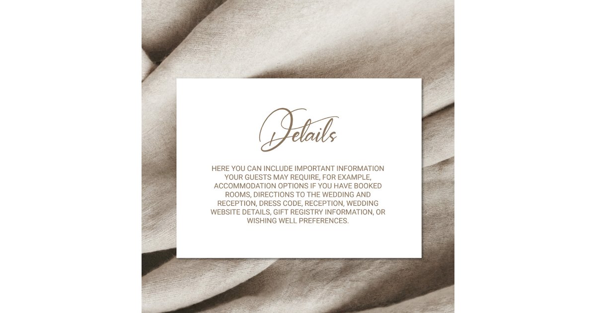 Gold Text Wedding Details Enclosure Card | Zazzle