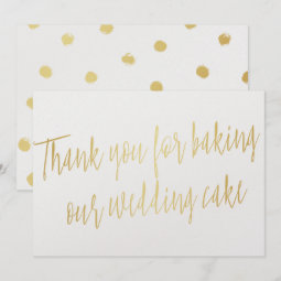 Gold "Thank you for baking our wedding cake" Thank You Card | Zazzle