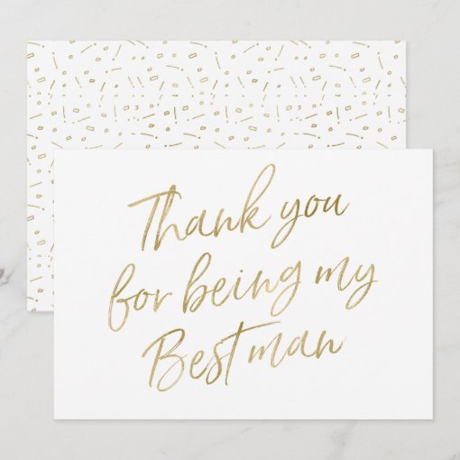 Gold "Thank you for being my best man" Thank You Card | Zazzle