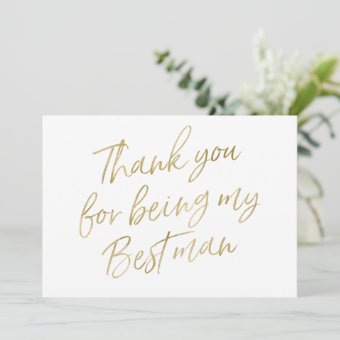 Gold "Thank you for being my best man" Thank You Card | Zazzle