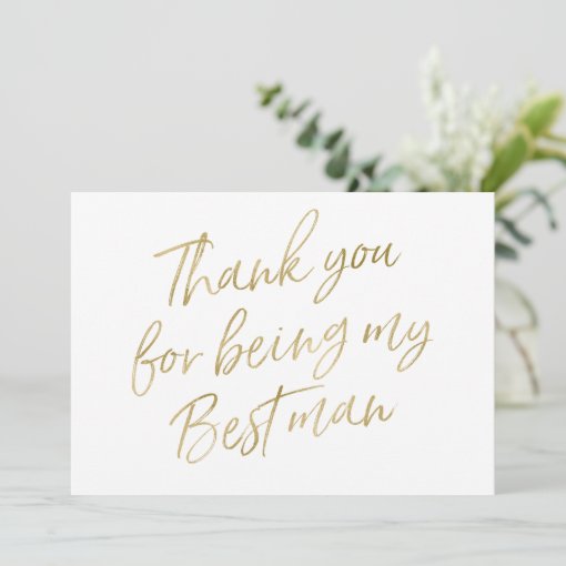 Gold "Thank you for being my best man" Thank You Card | Zazzle