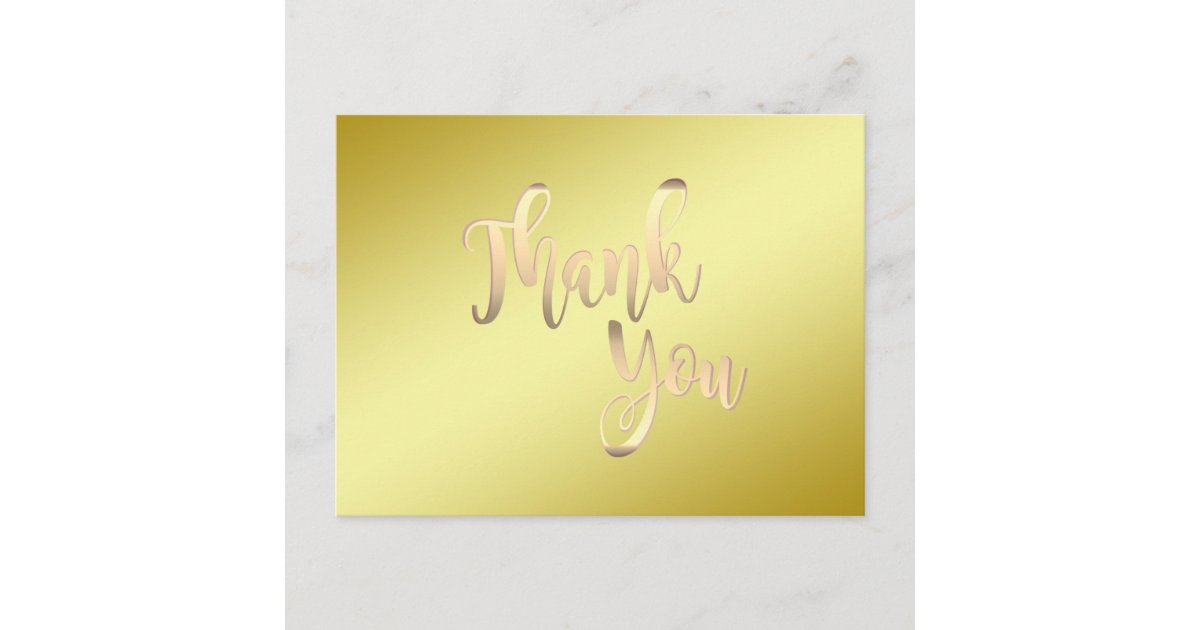 Gold Thank You Metal Glitter Clean Postcard | Zazzle