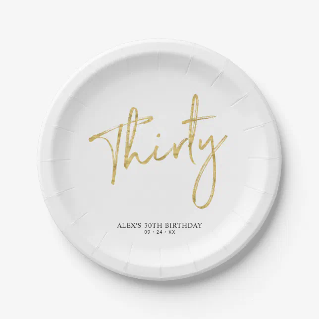 Gold Thirty Lettering 30th birthday Paper Plates | Zazzle