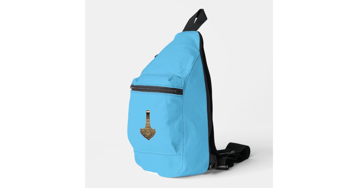 Gold Thor Hammer blue sling bag backpack | Zazzle