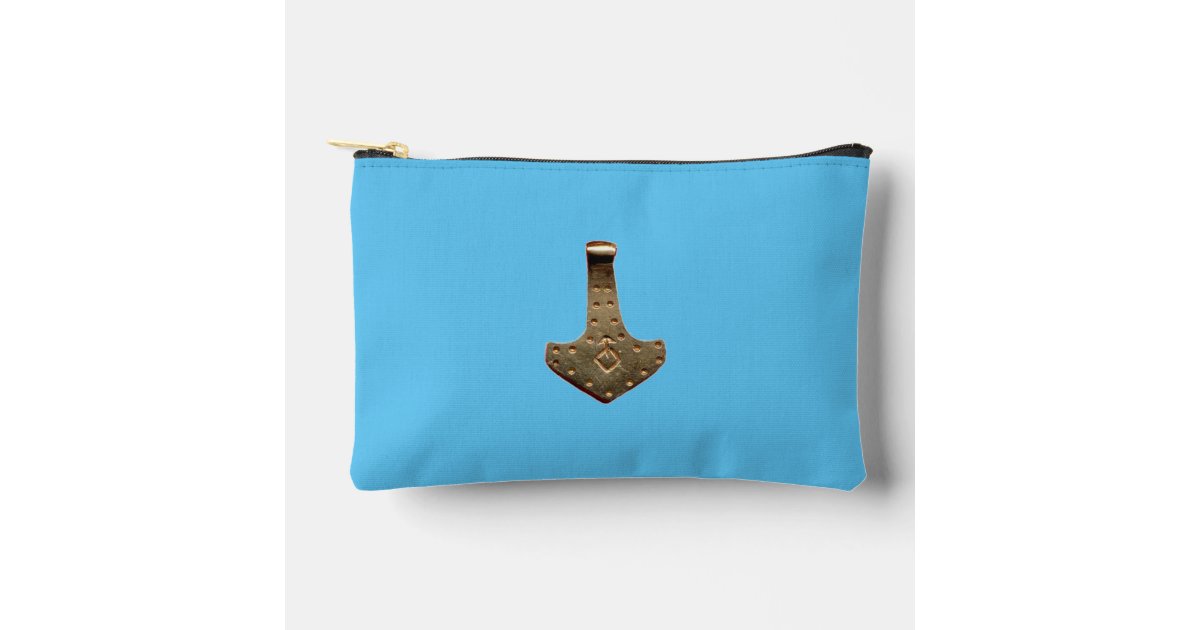 Gold Thor Hammer blue small accessory bag pouch | Zazzle