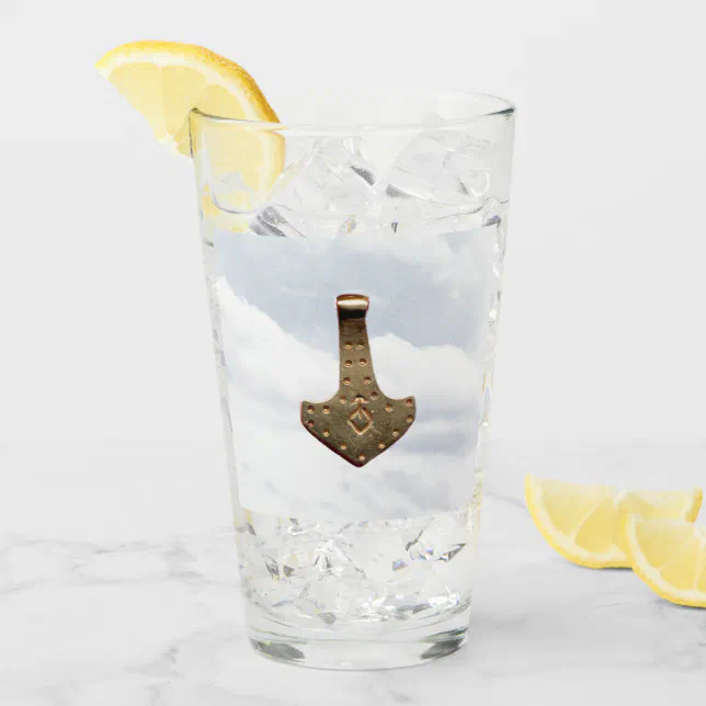 Gold Thor Hammer clouds Collins glass tumbler | Zazzle