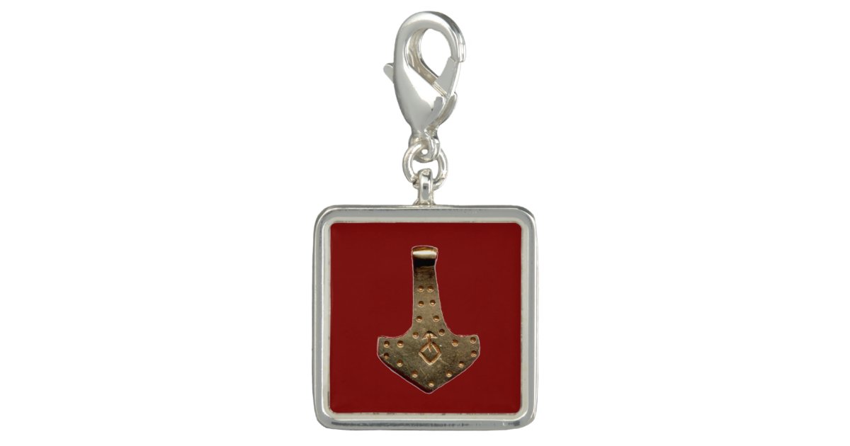 Gold Thor Hammer red sterling silver charm | Zazzle