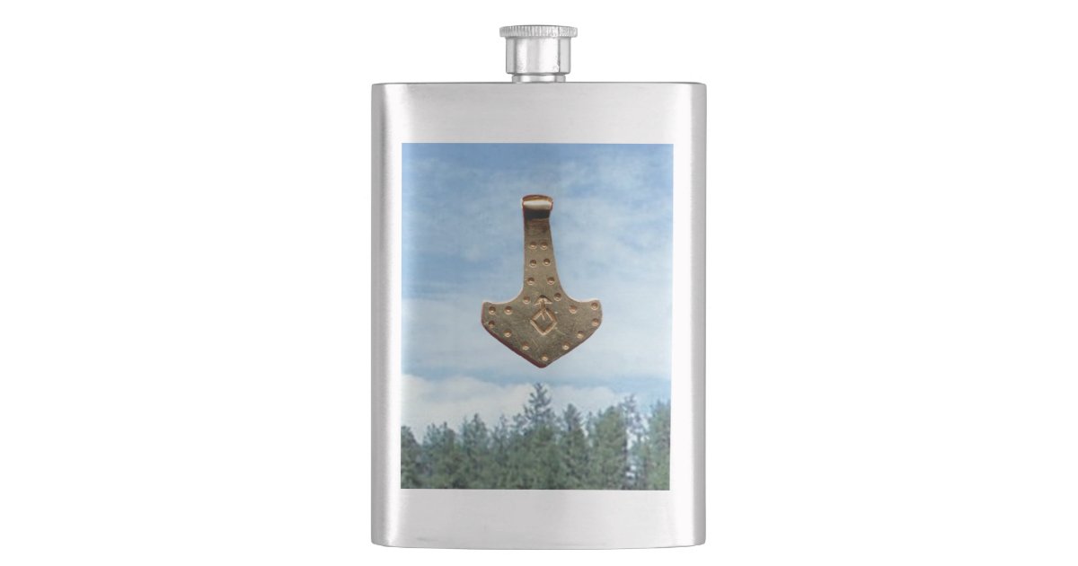 Gold Thor Hammer trees stainless steel flask | Zazzle