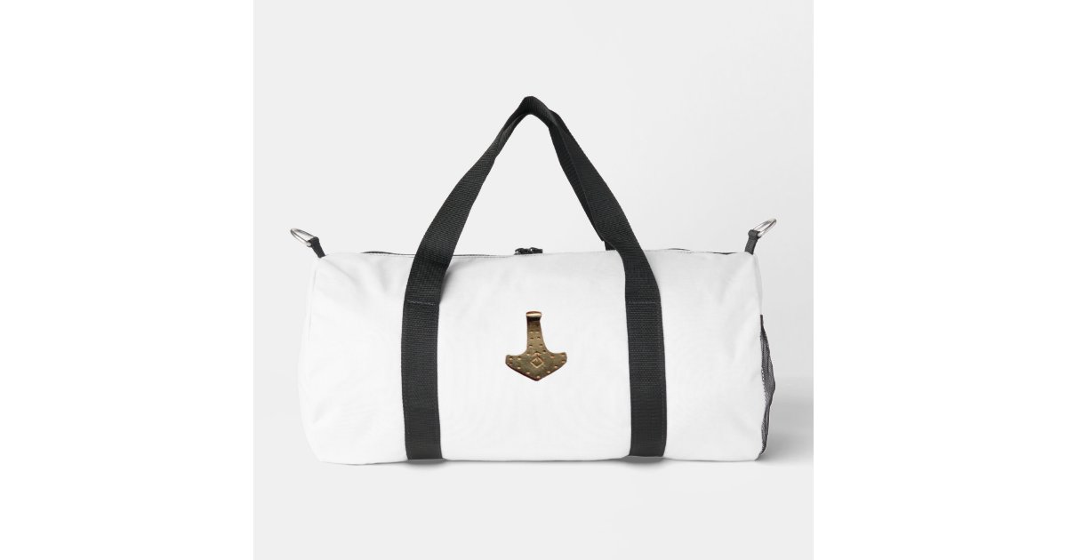 Gold Thor Hammer white duffel bag | Zazzle