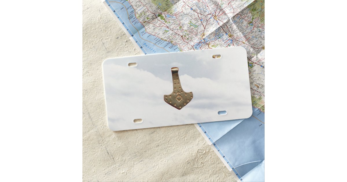 Gold Thor's Hammer clouds car license plate | Zazzle