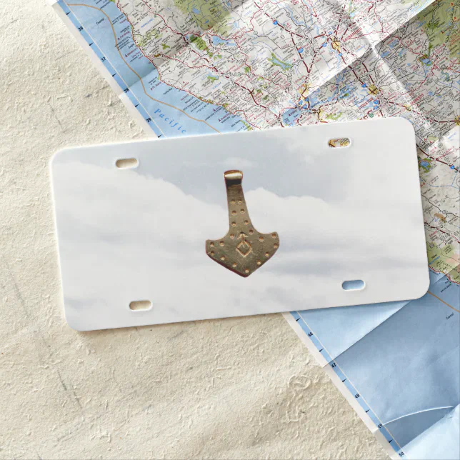 Gold Thor's Hammer clouds car license plate | Zazzle