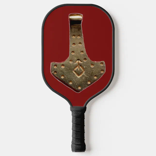 Gold Thor's Hammer red black pickleball paddle | Zazzle