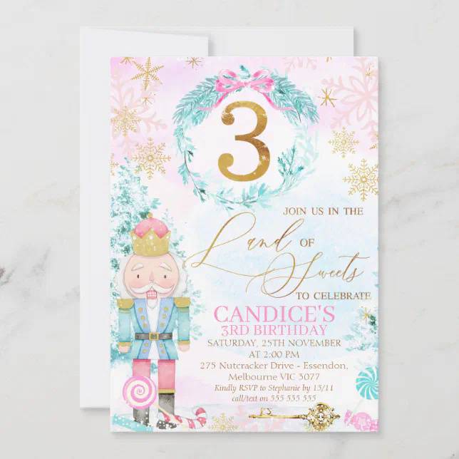 Gold Three Land Of Sweets Nutcracker Birthday Invitation Zazzle