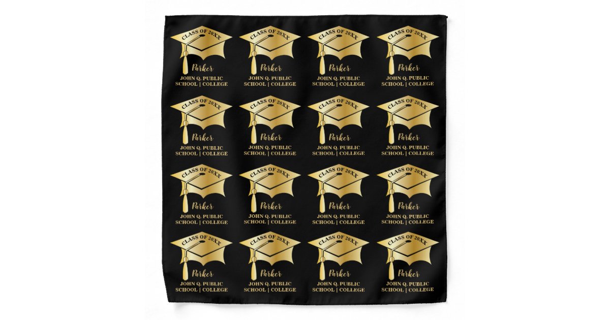 Gold Tone Grad Graduation Cap Name School Class Bandana | Zazzle