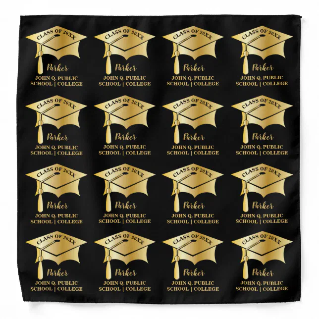 Gold Tone Grad Graduation Cap Name School Class Bandana | Zazzle
