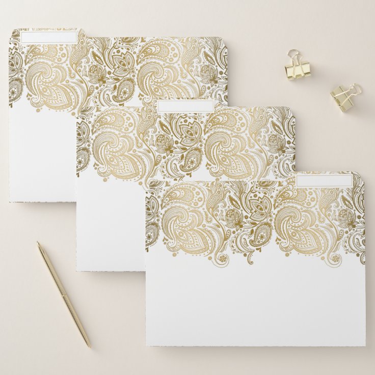 Gold tones paisley lace file folder | Zazzle