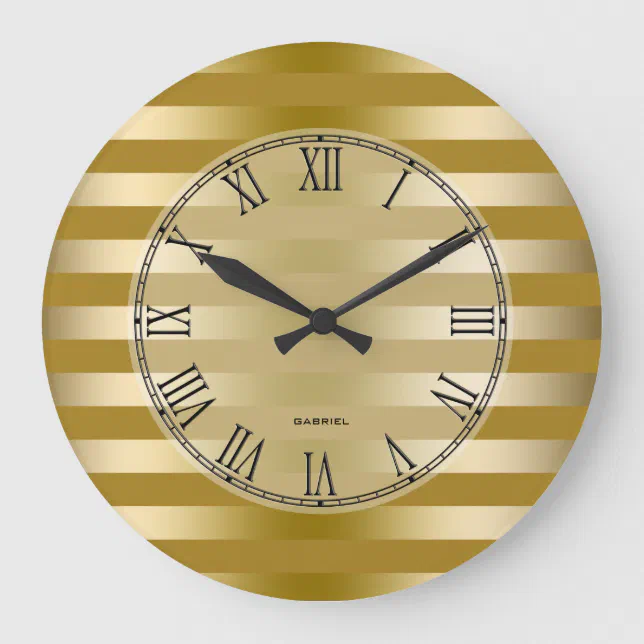 Gold Tones Stripes Pattern Large Clock | Zazzle