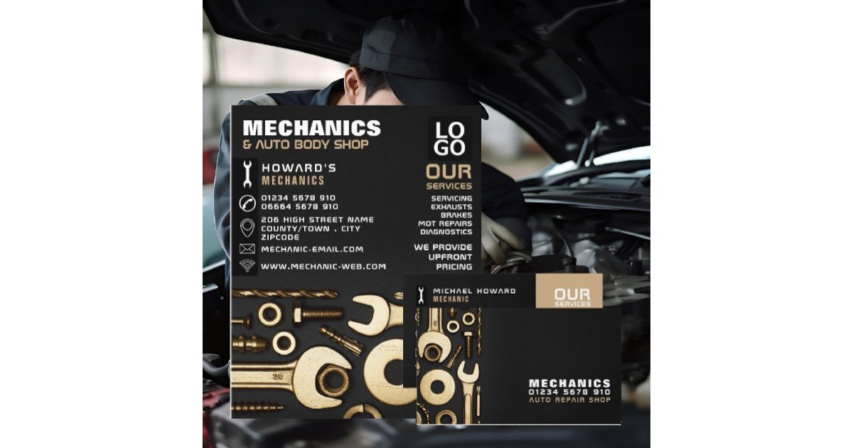 Gold Tools, Auto Mechanic & Repairs Business Card | Zazzle