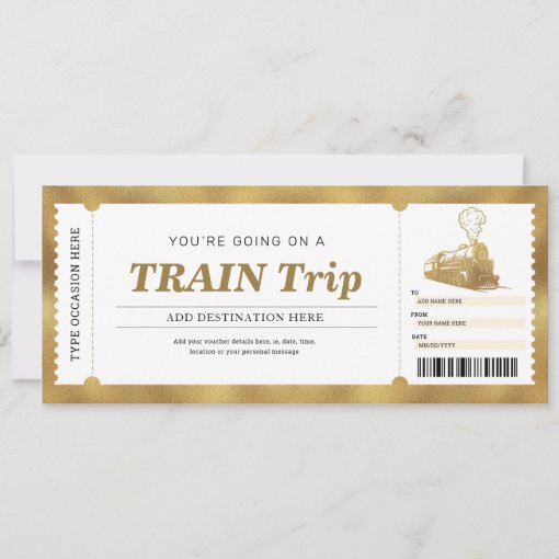 Gold Train Trip Boarding Pass Gift Ticket Voucher Invitation | Zazzle