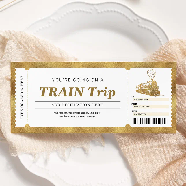 Gold Train Trip Boarding Pass Gift Ticket Voucher Invitation | Zazzle